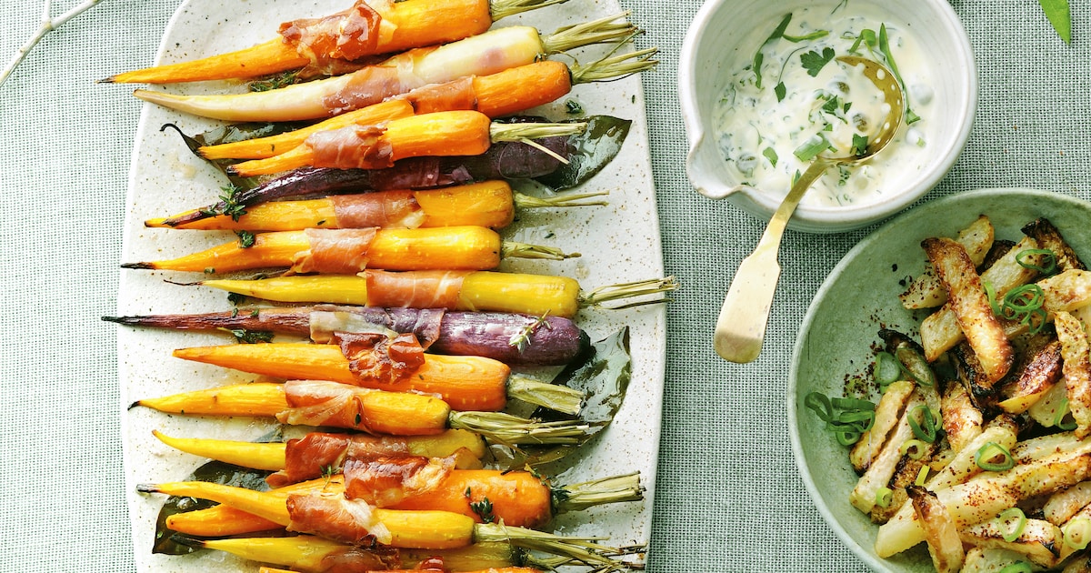 Geroosterde worteltjes met parmaham en laurier | Libelle