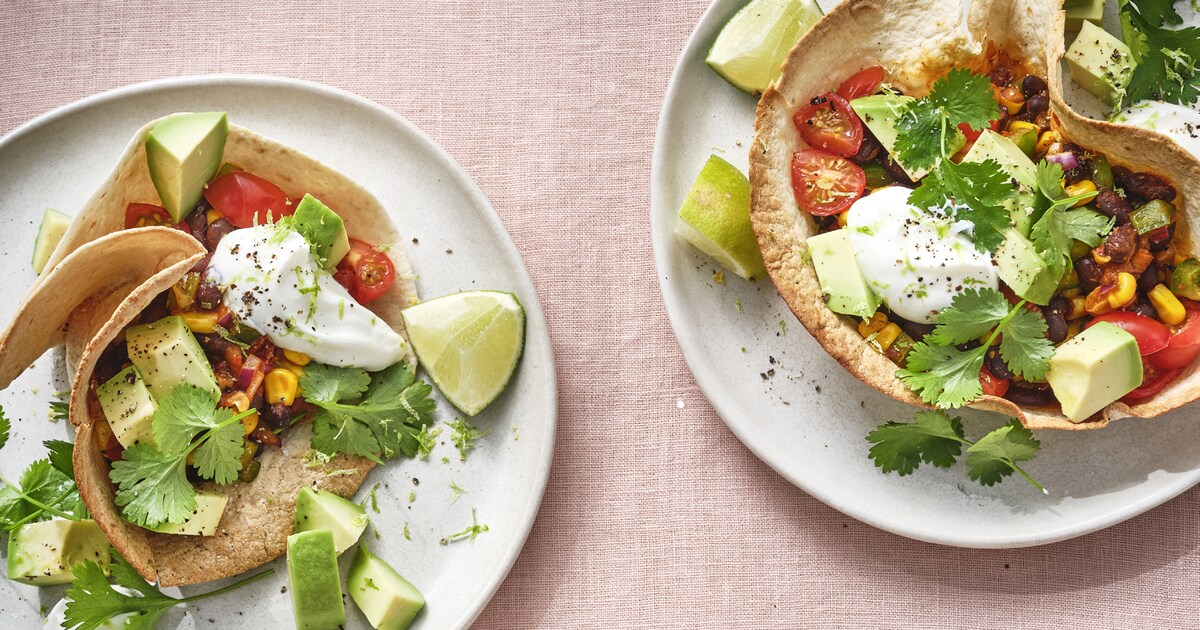 Wat eten we vandaag? Dag menu met krokante taco’s met vegavulling ...