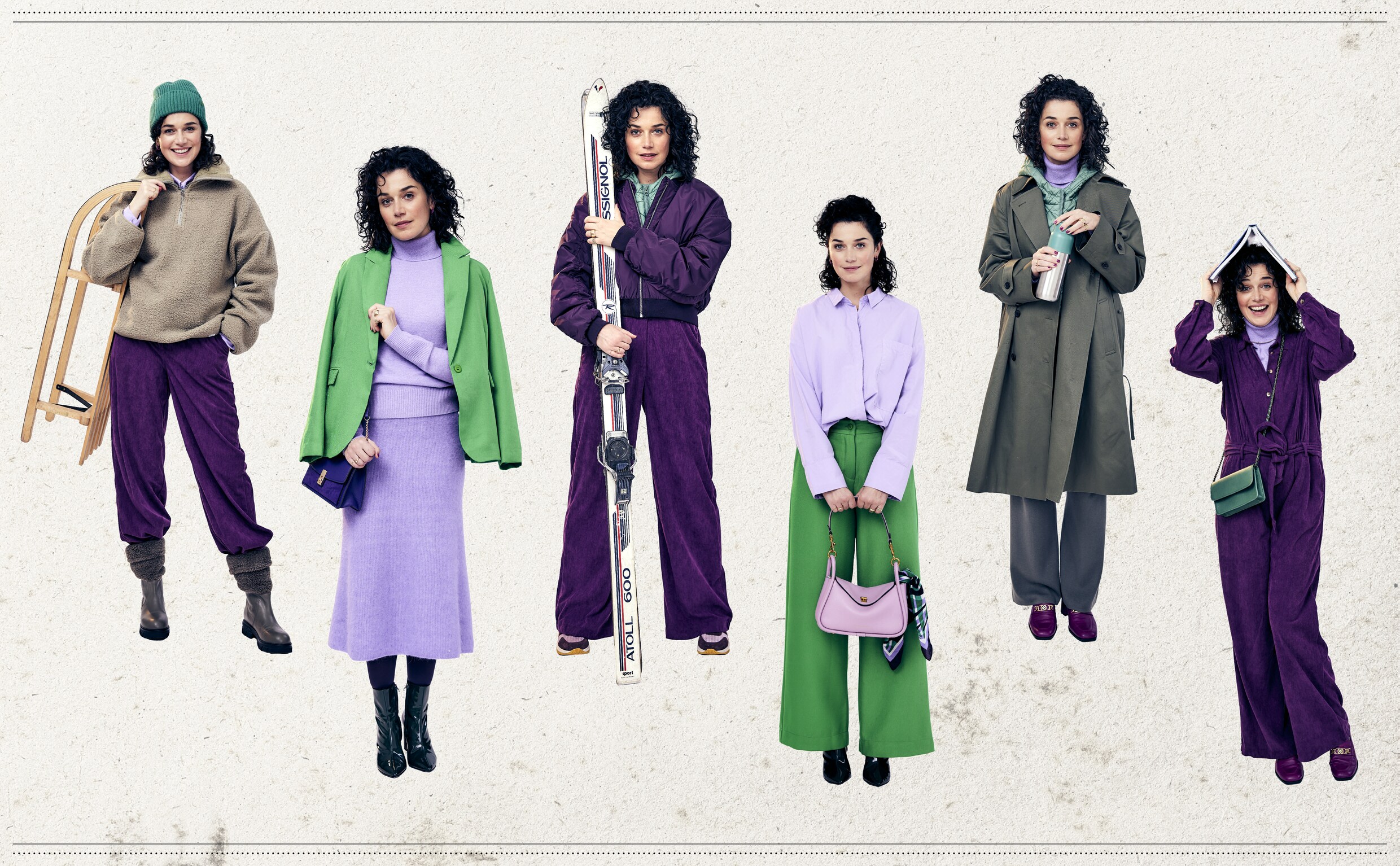 12 items: 25 looks, 13 accessoires in modekleuren groen & paars | Libelle