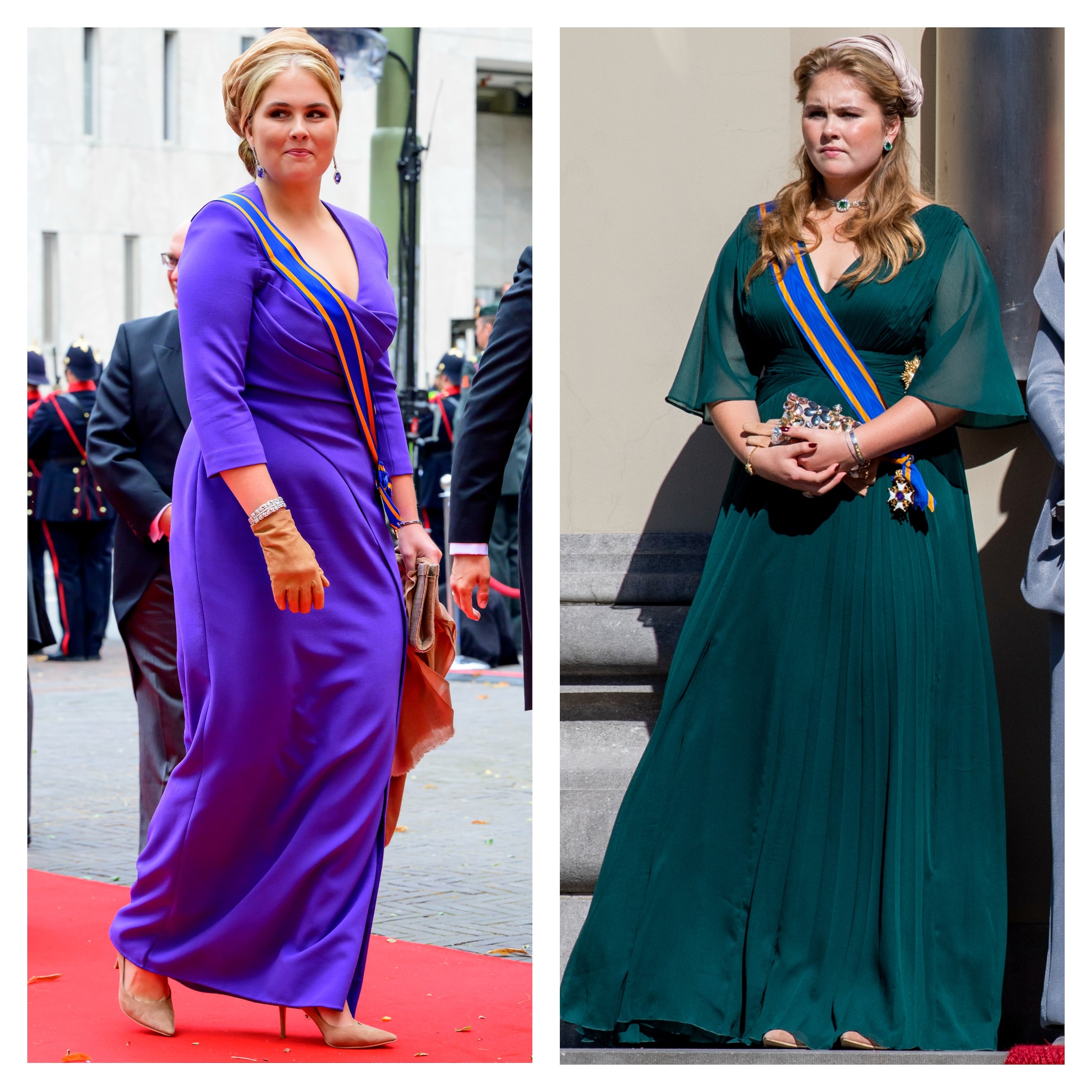 Amalia en Alexia in groen en vintage rood op Prinsjesdag 2024